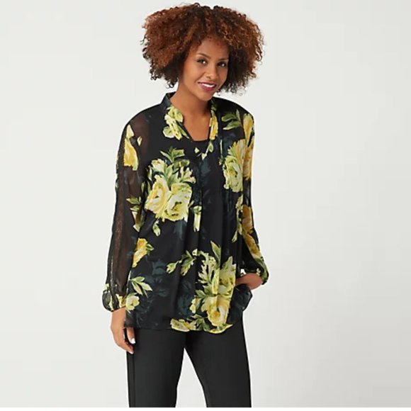 Susan Graver | Tops | Susan Graver Printed Sheer Chiffon Tunic Set With ...